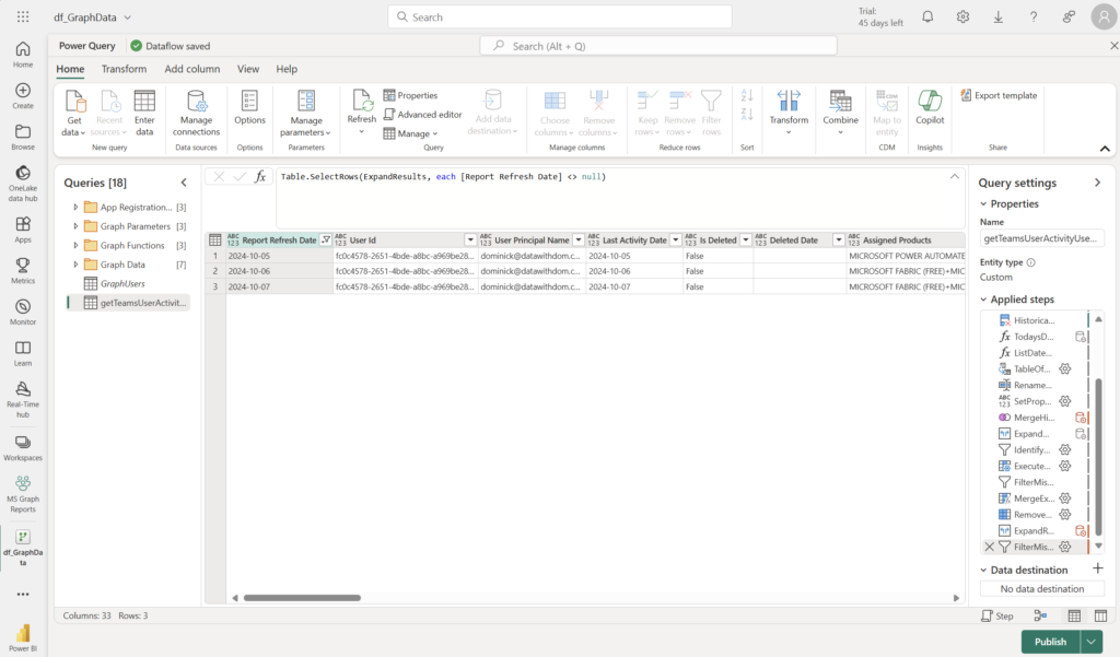 Microsoft Graph API Reporting in Fabric - Part 3 - Data with Dom